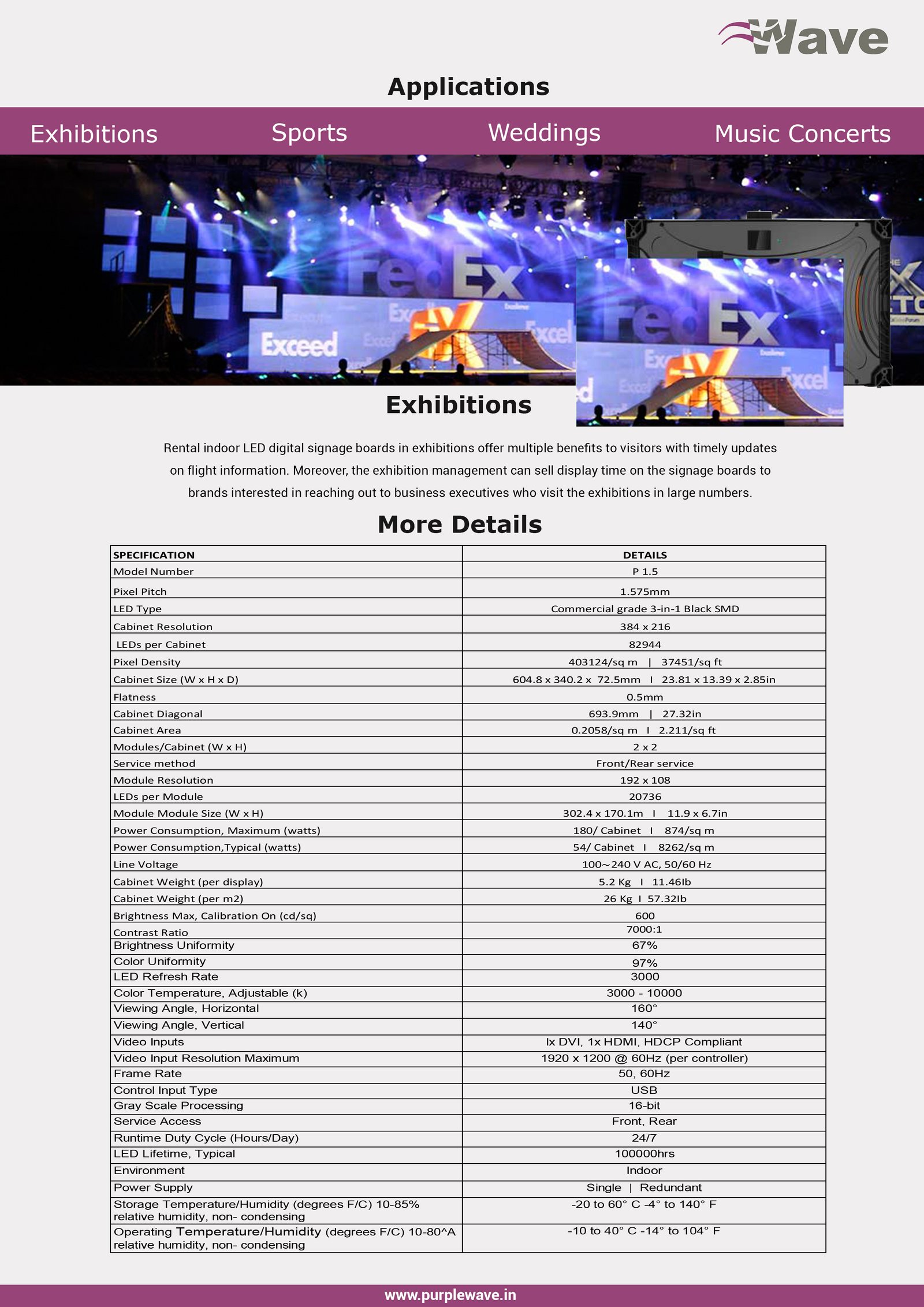 Rectangle Digital P1.5 Indoor Active LED Video Wall |Purplewave Display ...